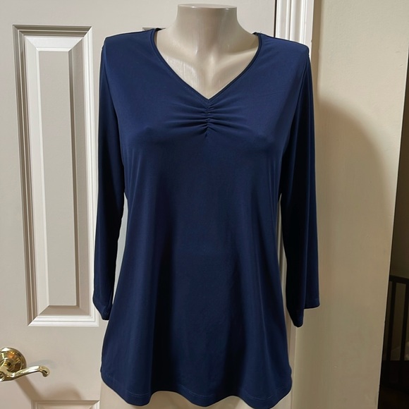 Susan Graver | Tops | Susan Graver Navy Pintuck Bodice Top Small | Poshmark